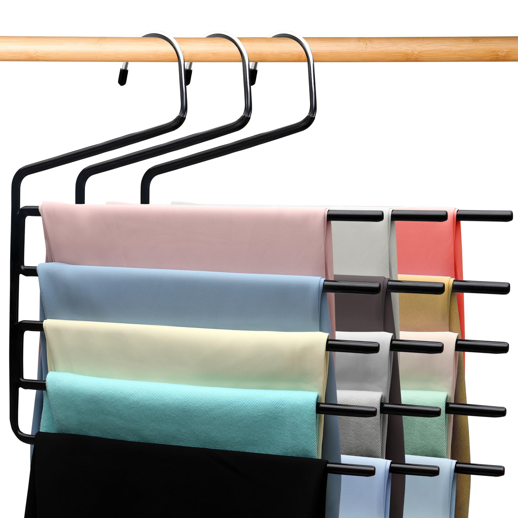 3 Pack Closet-Organizers-and-Storage,5-Tier Closet-Organizer Pants-Hangers-Space-Saving,Dorm Room Essentials for College Students Girls Boys Guys,Non Slip Organization-and-Storage Scarf Jeans Hangers