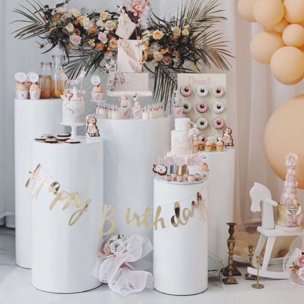 Cylinder Pedestal Stands for Parties,Ironwork Cylinder Cake Stand,Cylindrical Display Stand,White Cylinder Pedestal Stands for Parties,Decoration, Weddings, Birthday Party(5Pcs/3Pcs),3 large pieces