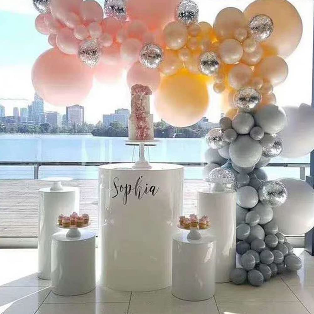 Cylinder Pedestal Stands for Parties,Ironwork Cylinder Cake Stand,Cylindrical Display Stand,White Cylinder Pedestal Stands for Parties,Decoration, Weddings, Birthday Party(5Pcs/3Pcs),3 large pieces