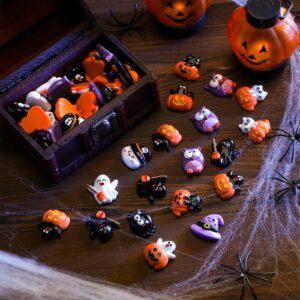 Liliful 60 Pcs Halloween Miniatures Garden Figurines Mini Resin Pumpkin Ghost Ornaments Mini Halloween Figures for DIY Garden Accessories Adornments Embellishment Decorations Party Supplies, 10 Styles