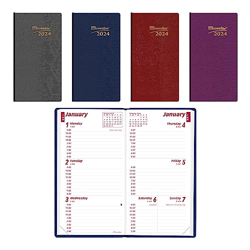 Brownline 2024 Traditional Weekly Pocket Planner, Appointment Book, 12 Months, January to December, Perfect Binding, 6" x 3.125", Assorted Colors (CB403.ASX-24)