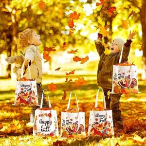 GreenPine 3 Pack Fall Canvas Tote Bags Turkey Pumpkins Tote Bag Thanksgiving scarecrow Reusable Cotton Handbag Grocery Bags for Shopping Market Travel Beach Autumn Harvest Party Favors, 13" x 13"