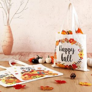 GreenPine 3 Pack Fall Canvas Tote Bags Turkey Pumpkins Tote Bag Thanksgiving scarecrow Reusable Cotton Handbag Grocery Bags for Shopping Market Travel Beach Autumn Harvest Party Favors, 13" x 13"