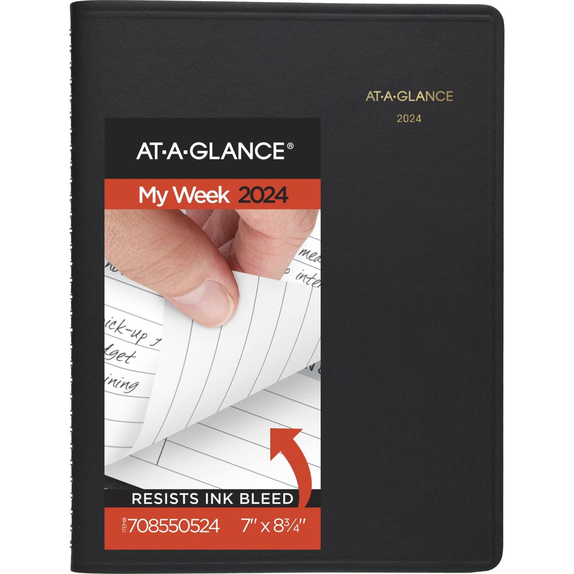 2024 AT-A-GLANCE® Open Scheduling Weekly Planner, 6-3/4" x 8-3/4", Black, January To December 2024, 7085505