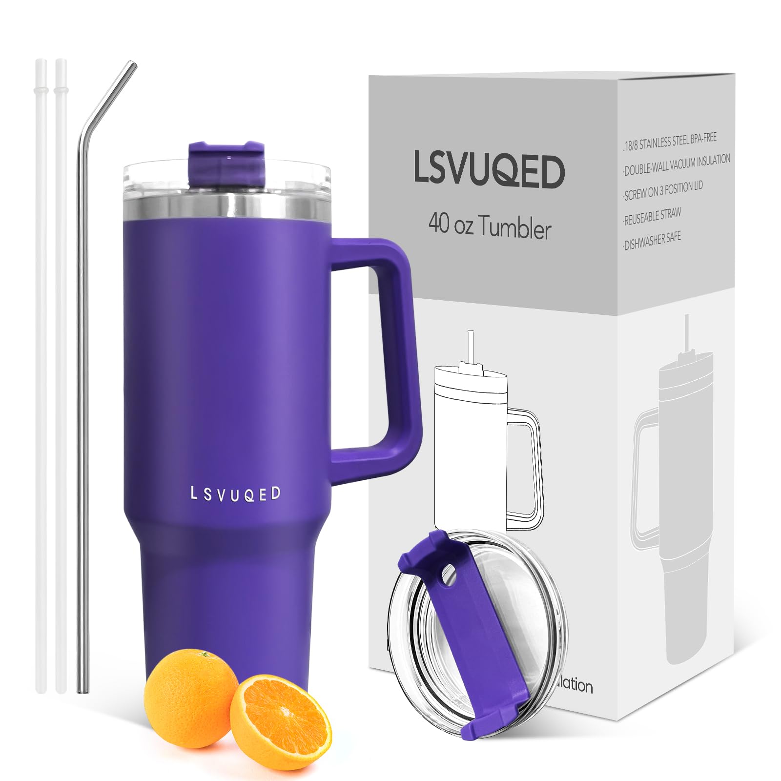 LSVUQED Insulated Cup Vacuum Insulated Stainless Steel Water Bottle,40 oz Tumbler with Handle Perfect for Car Cup Holders.(Purple)