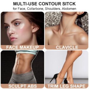 2Pcs Cream Contour Stick Makeup Kit, Cream Highlighter Stick and Bronzer Contour Stick with Longwear Waterproof Formula for Brightening and Trimming the Cheeks, Makeup Brush Include (#03, 09)