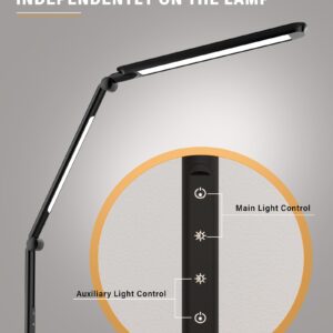 Homlife LED Desk Lamp, Dual Light Sources Desk Lamp for Home Office Dorm, Stepless CCT and Brightness Control with Remote, Adjustable Swing Arm