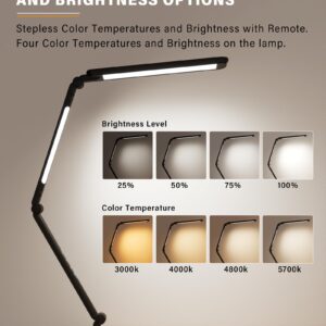 Homlife LED Desk Lamp, Dual Light Sources Desk Lamp for Home Office Dorm, Stepless CCT and Brightness Control with Remote, Adjustable Swing Arm