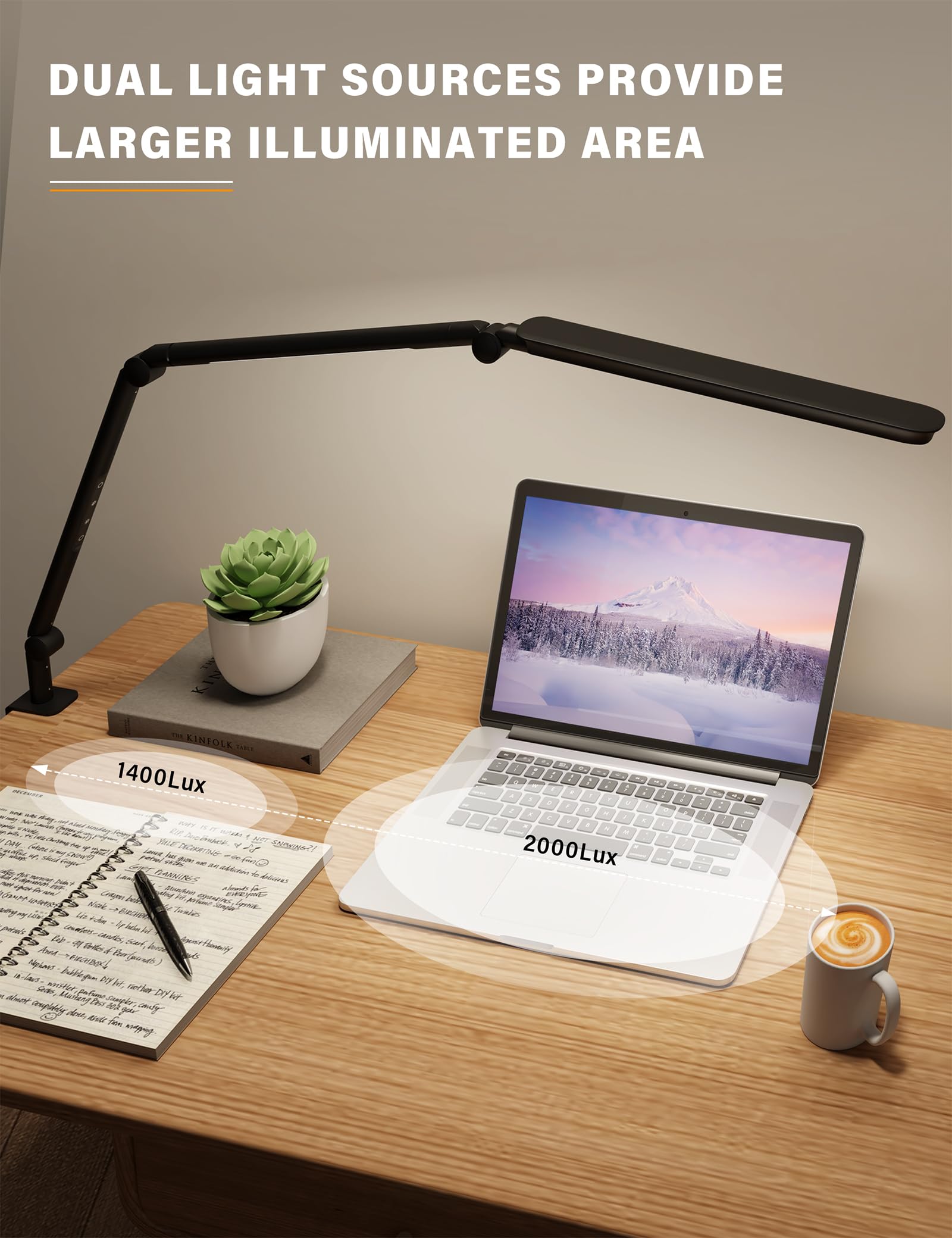 Homlife LED Desk Lamp, Dual Light Sources Desk Lamp for Home Office Dorm, Stepless CCT and Brightness Control with Remote, Adjustable Swing Arm