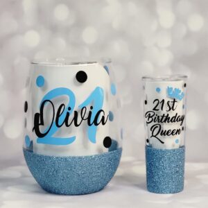 Glitter Birthday Wine Glass, Glitter Birthday Shot Glass, Age + Name (Wine + Shot)