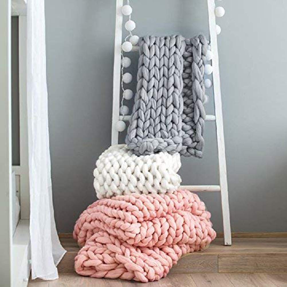 TYTOGE Blanket Blanket Throw, Cozy Chunky Knitted Blanket Handmade Yarn Pet Bed Chair Sofa Blanket Home Decor Gift (E)