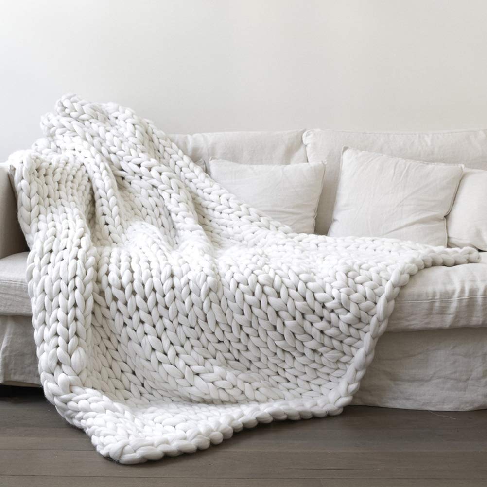 TYTOGE Blanket Blanket Throw, Cozy Chunky Knitted Blanket Handmade Yarn Pet Bed Chair Sofa Blanket Home Decor Gift (E)