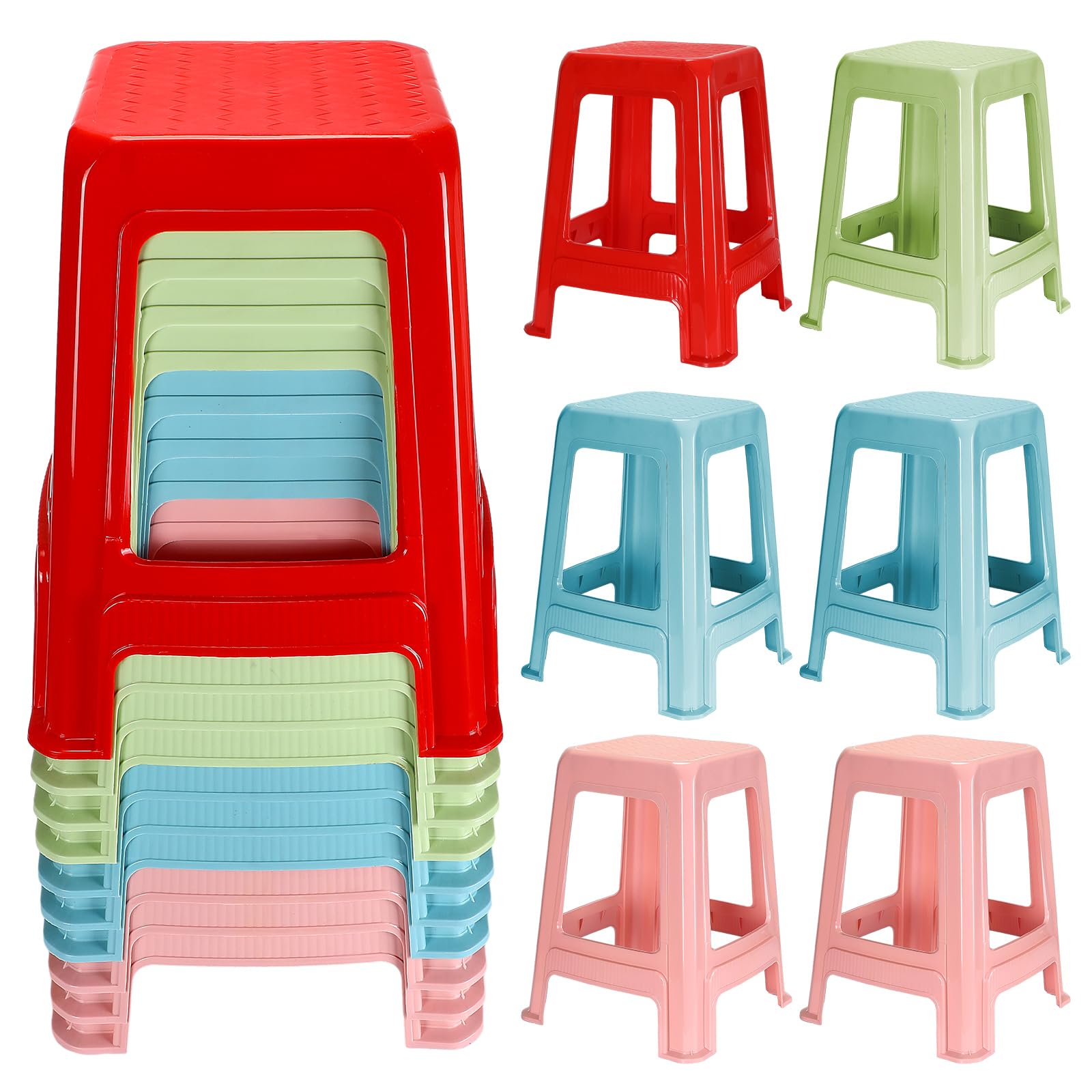 Wesiti 10 Pieces Stackable Classroom Stools 18 Inch Plastic Stools Step Stool Nesting Stools Colorful Plastic Seat Light Duty Large Plastic Stool for Students Classroom Home Office Shower Favors