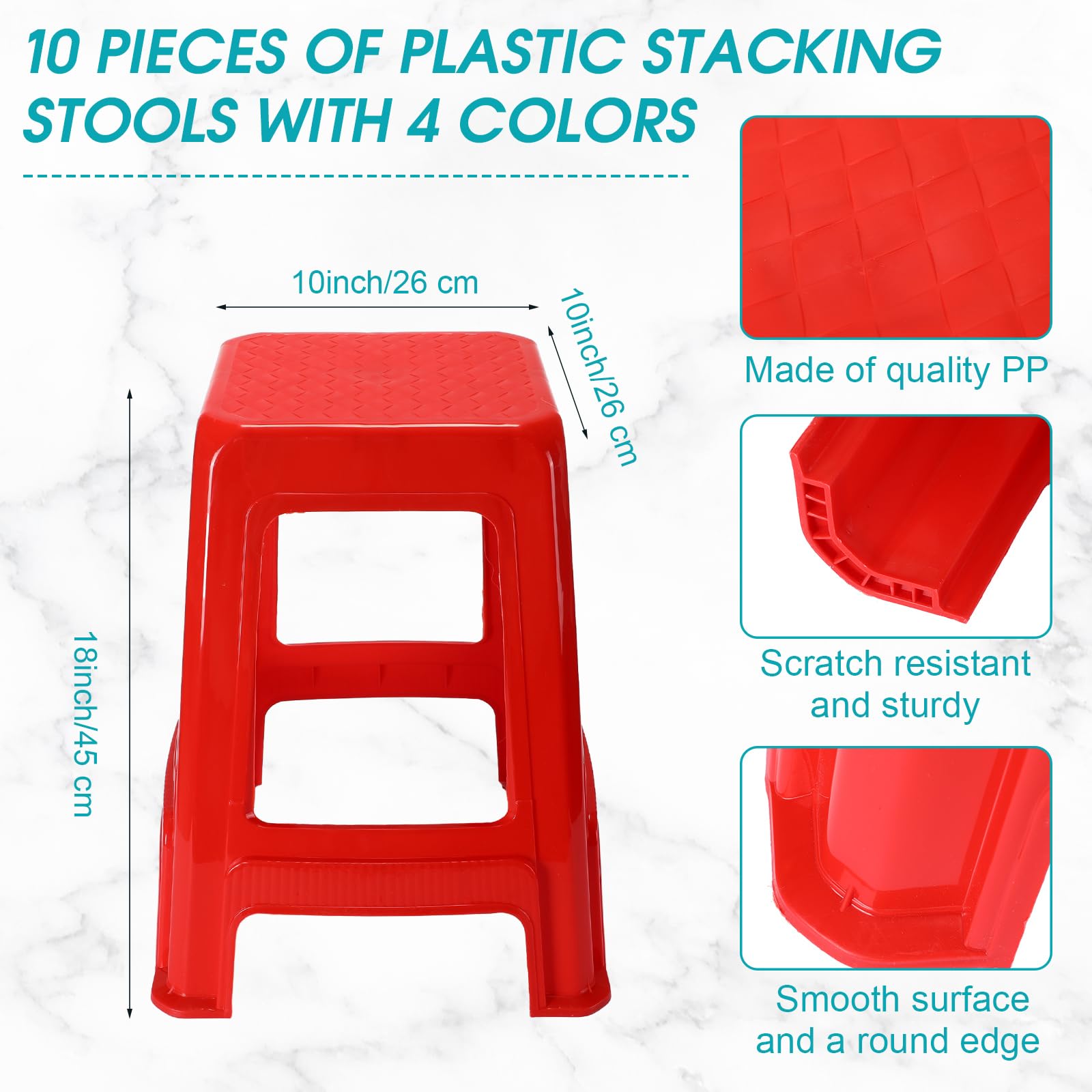 Wesiti 10 Pieces Stackable Classroom Stools 18 Inch Plastic Stools Step Stool Nesting Stools Colorful Plastic Seat Light Duty Large Plastic Stool for Students Classroom Home Office Shower Favors