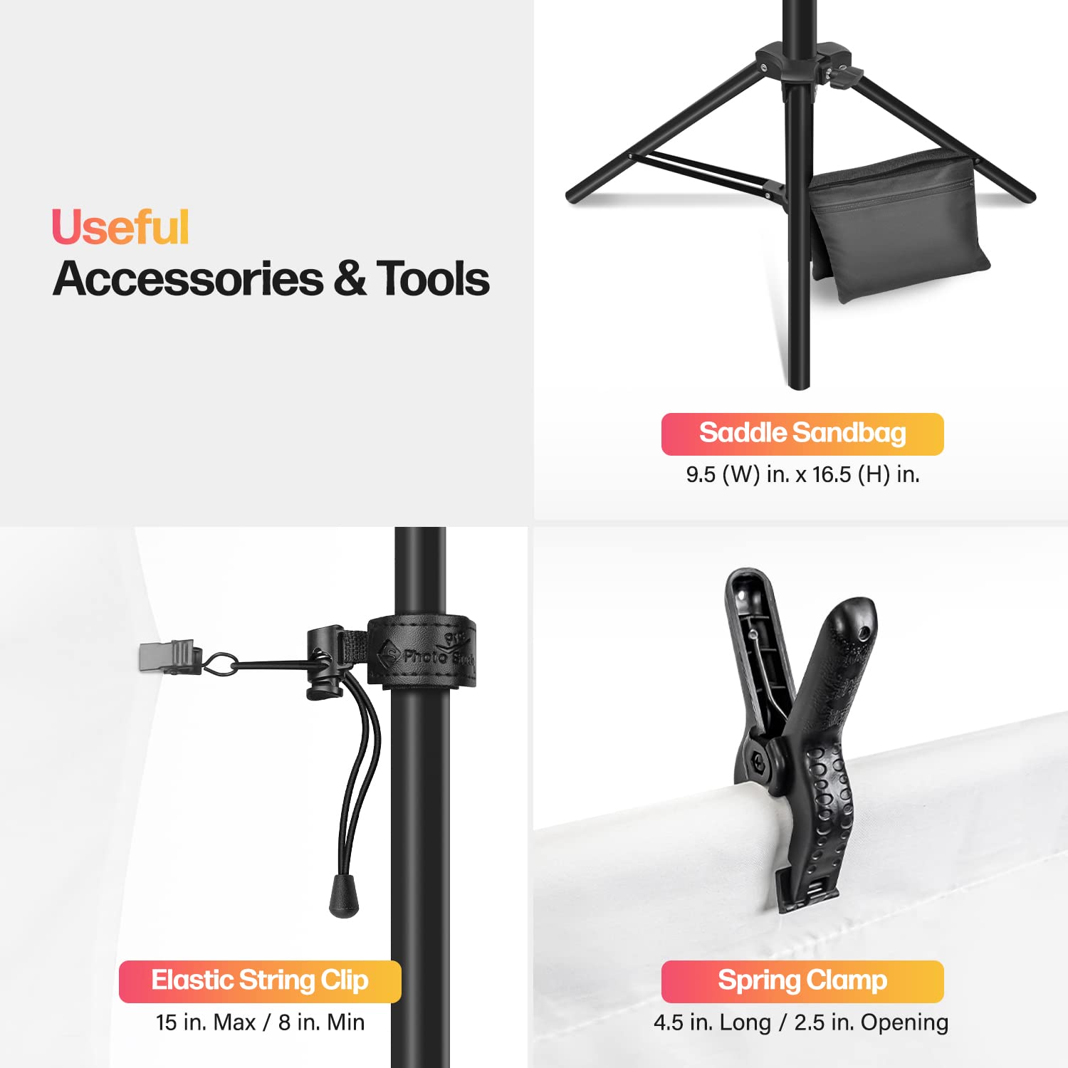 LimoStudio (Heavy Duty) 30 ft. Max Wide x 10 ft. Max Tall Backdrop Stand Background Support System, 360° Rotatable Angle Adjustable Crossbar Joint, Spring Clamp, Elastic String Holder Clip, AGG3354