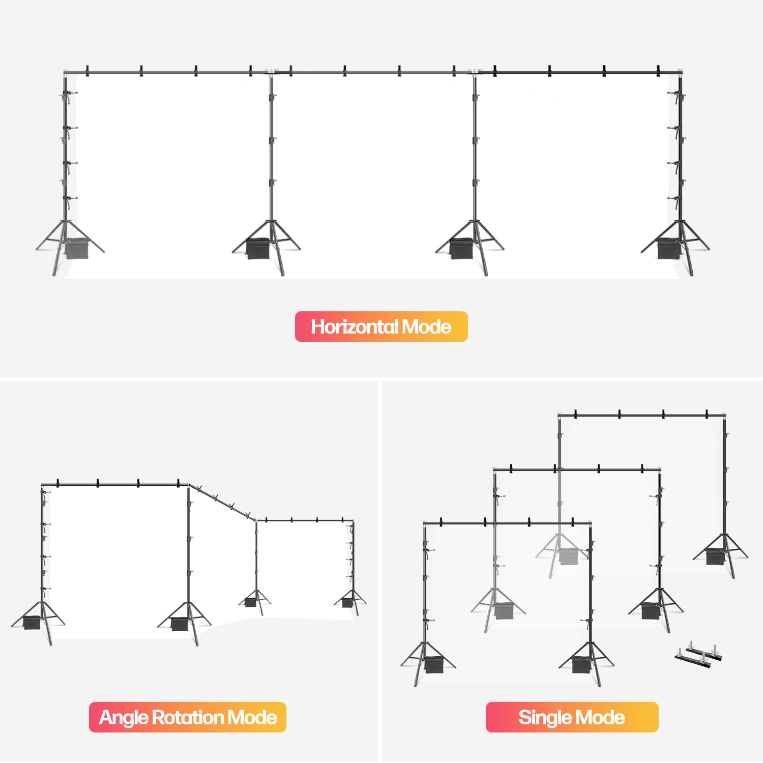 LimoStudio (Heavy Duty) 30 ft. Max Wide x 10 ft. Max Tall Backdrop Stand Background Support System, 360° Rotatable Angle Adjustable Crossbar Joint, Spring Clamp, Elastic String Holder Clip, AGG3354