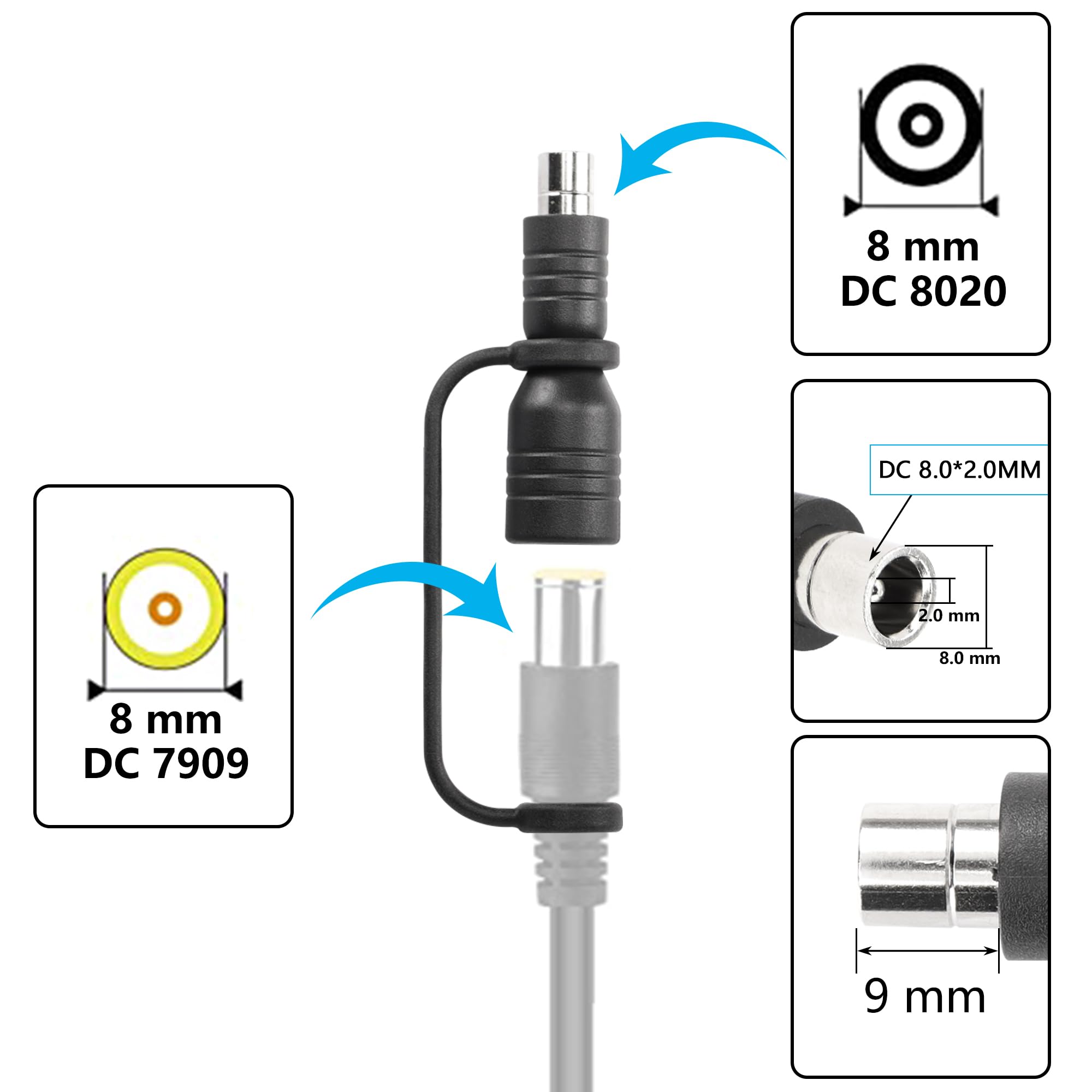 SinLoon DC7909 to DC8020 Adapter, DC7909 Female to DC8020 Male Connector Adapter,for 100W 150W 180W 200W Solar Panel, Compatible with Solar Power Station Explorer Series 1500(2 PCS)