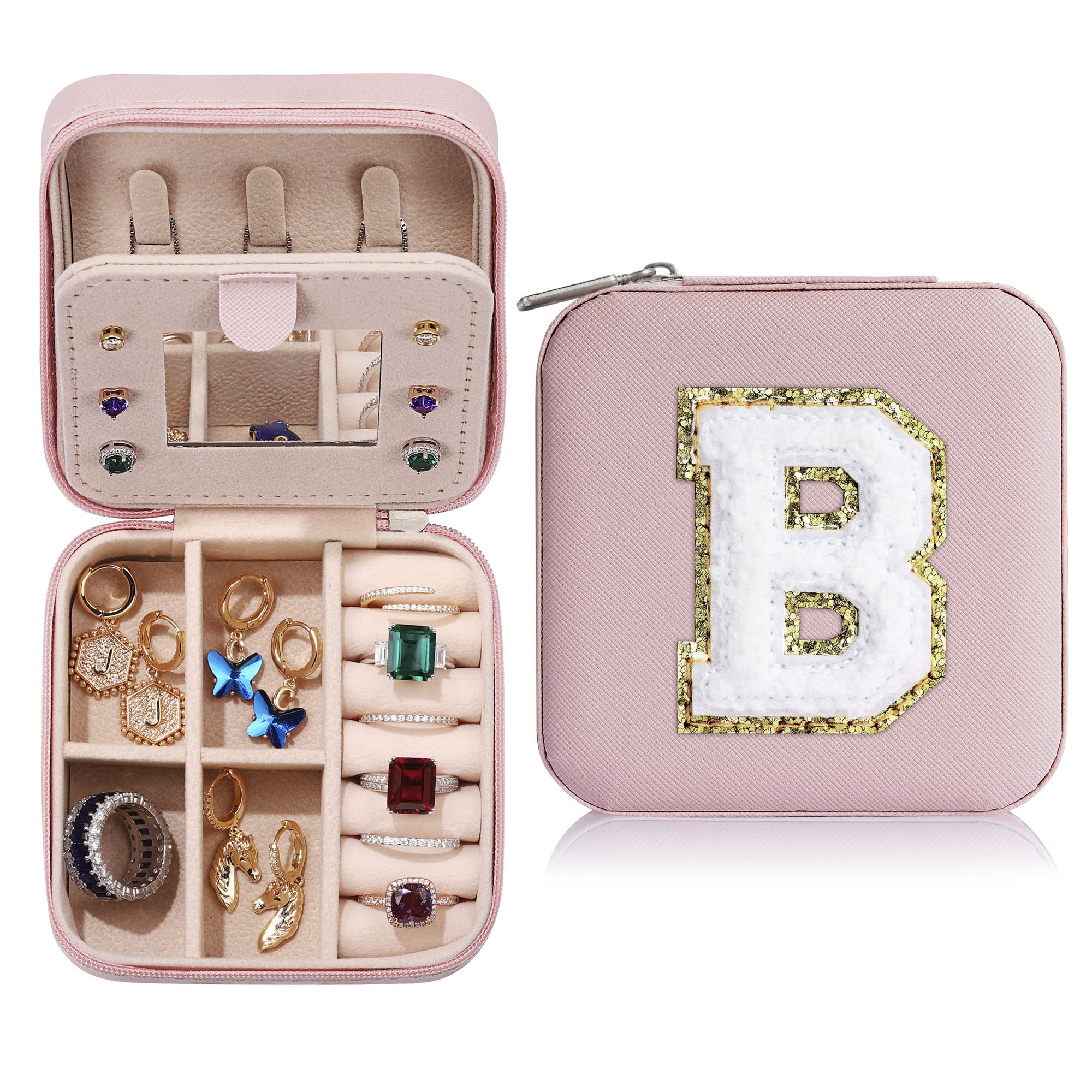 Yqljew Travel Jewelry Case for Girls, B Initial Jewelry Box | Small Jewelry Box | Teen Girl Gifts for Teenage Girls | Birthday Gifts for Girls | Travel Gifts for Girls | Travel Jewelry Organizer