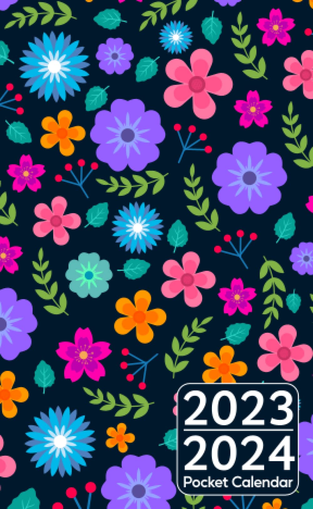 2023-2024 Pocket Calendar: 2 Year monthly planner for purse - floral cover