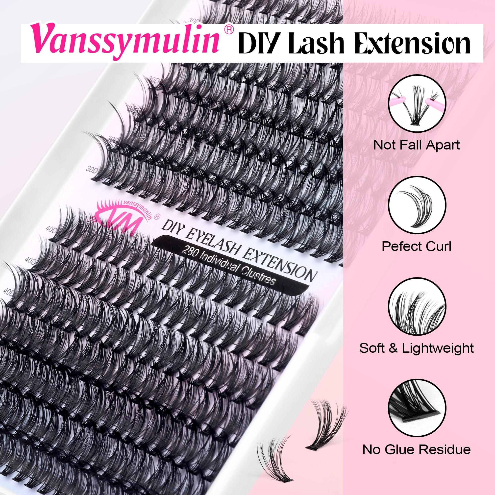 Lash Extension Kit 280Pcs Lash Clusters DIY Individual Lashes Eyelash Extension Kit D Curl Volume Cluster Lashes Wispy with Long Lasting Lash Bond and Seal and Lash Tweezers for Eyelash Extension