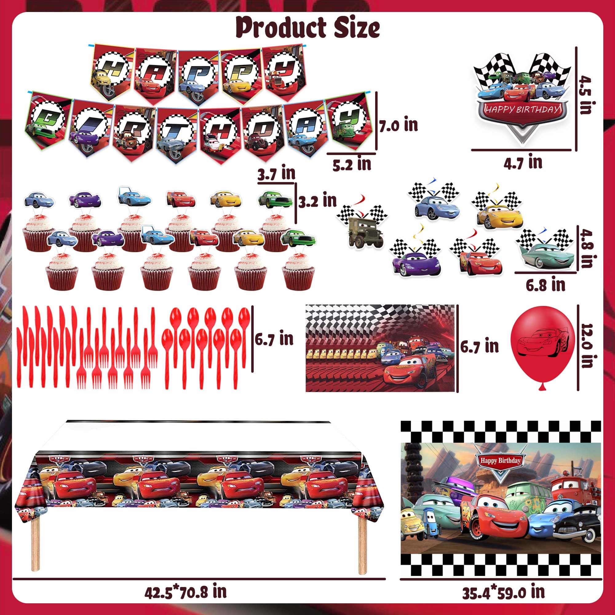 Cars Birthday Party Supplies, Lightning McQueen Birthday Party Supplies Decorations Include Banner, Foil Balloons, Tablecloth, Plates, Backdrop and Forks for Kids