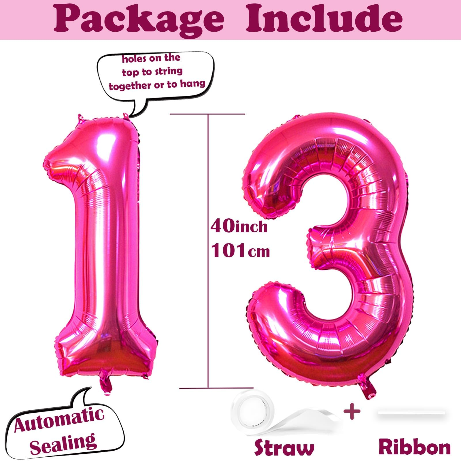 WEIKA 40 Inch Hot Pink Number 12 Balloons, Giant Jumbo Helium Number Balloon for 12th / 21th Birthday Party Girls Women Engagement Photo Shoot 12/21 Anniversary Party Decorations