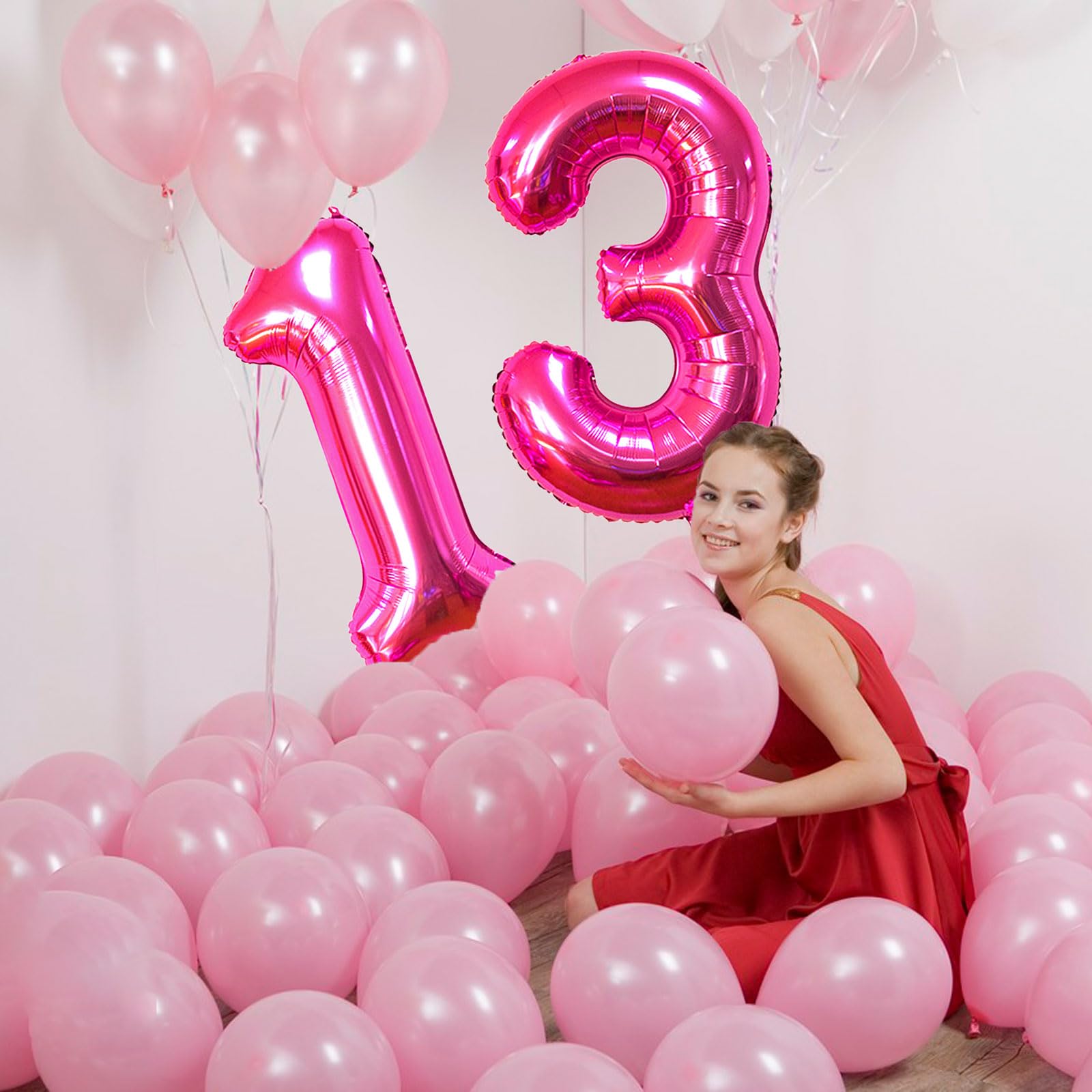 WEIKA 40 Inch Hot Pink Number 12 Balloons, Giant Jumbo Helium Number Balloon for 12th / 21th Birthday Party Girls Women Engagement Photo Shoot 12/21 Anniversary Party Decorations