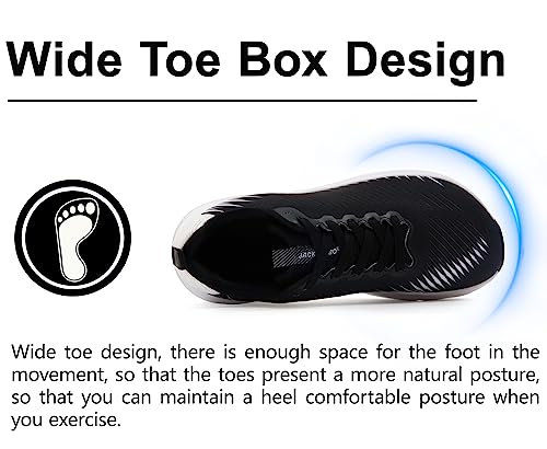 JACKSHIBO Wide Toe Box Shoes for Men Women Extra Wide Width Sneakers Road Running Walking Cloud Shoes Lightweight Breathable Cushioned Athletic Tennis Rubber Outsole Black 10women/8.5men