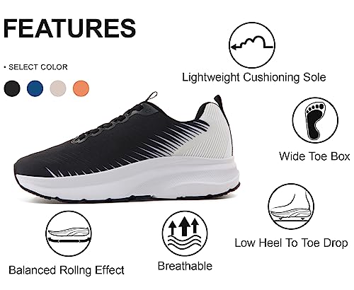 JACKSHIBO Wide Toe Box Shoes for Men Women Extra Wide Width Sneakers Road Running Walking Cloud Shoes Lightweight Breathable Cushioned Athletic Tennis Rubber Outsole Black 10women/8.5men