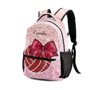 NZOOHY Glitter Volleyball Bow Personalized Kids School Backpack Custom Name for Boys Girls Primary Daypack Bookbag Travel Bag