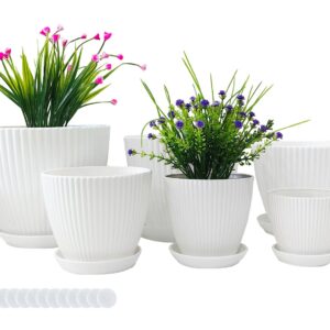 RooTrimmer Plant Planters with Drainage Holes and Trays Pack of 6 Plant Pots 7.5/6.5/5.5/4.9/4.2/3.5 Inches Flowers Pots, White