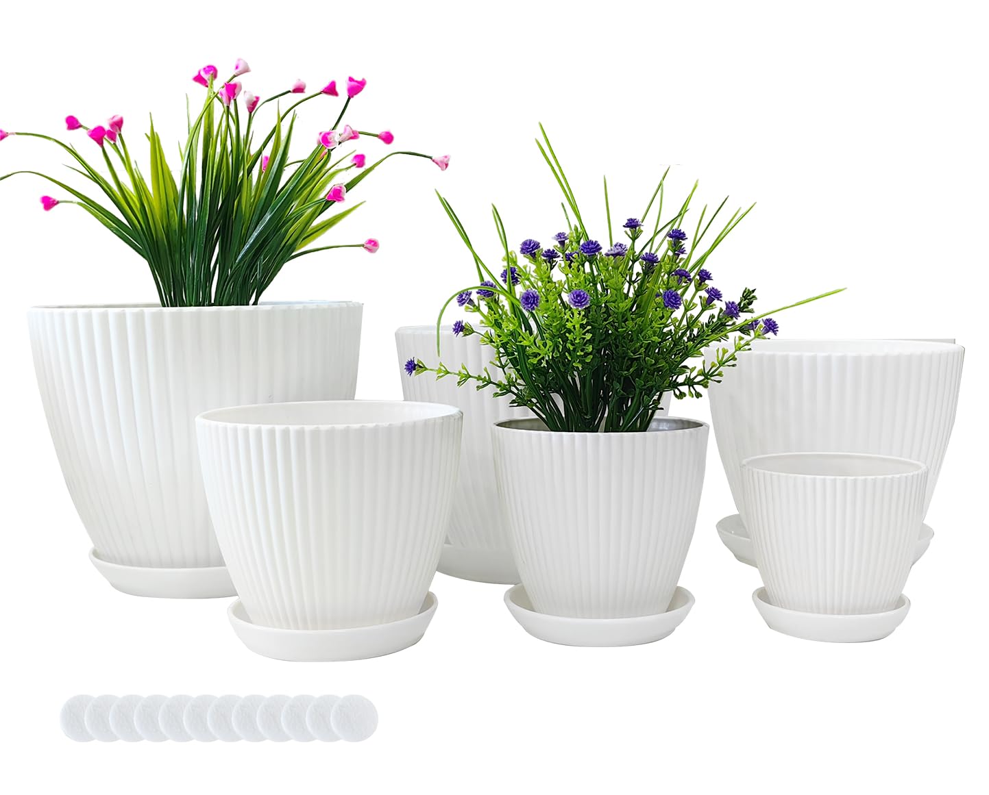 RooTrimmer Plant Planters with Drainage Holes and Trays Pack of 6 Plant Pots 7.5/6.5/5.5/4.9/4.2/3.5 Inches Flowers Pots, White