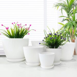 RooTrimmer Plant Planters with Drainage Holes and Trays Pack of 6 Plant Pots 7.5/6.5/5.5/4.9/4.2/3.5 Inches Flowers Pots, White