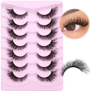 lashes natural look cat eye false eyelashes mink fluffy fox eye lashes wispy 15mm 6d volume strip fake eyelash extension look by phkerata, 7 pairs pack