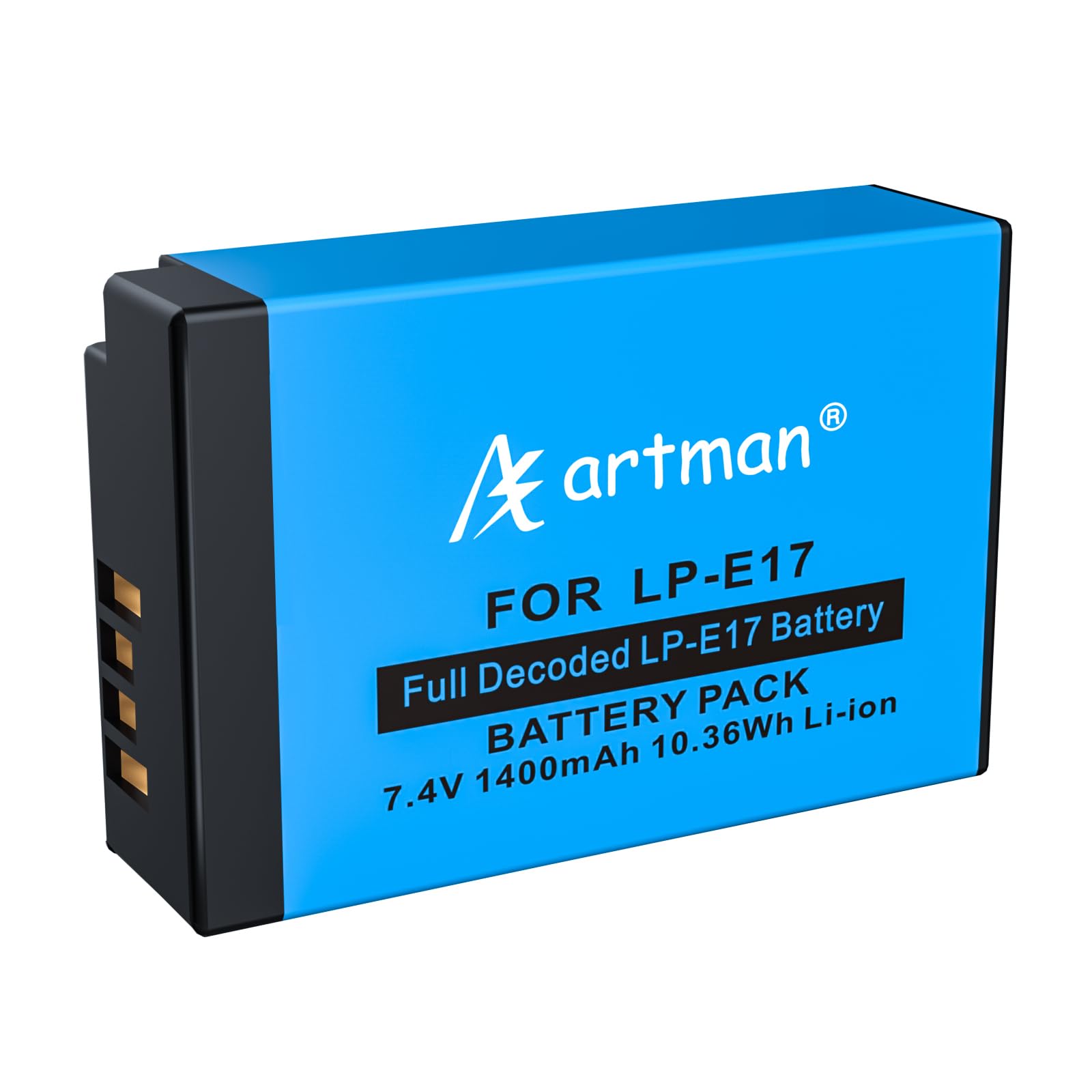 Artman Fully Decoded LP-E17 Battery 1400 mAh Compatible with Canon EOS R50 R10 R8 RP, Rebel T8i, T7i, T6i, T6s, SL2, SL3, EOS M3, M5, M6, EOS 200D,250D,77D, 750D, 760D, 800D, 8000D Cameras（1-Pack）