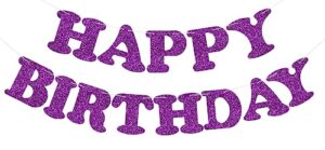 purple happy birthday banner - no diy -purple glitter birthday party banner - pre-strung -purple birthday garland ready to use purple birthday party decorations & decor