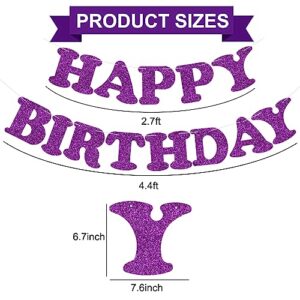 Purple Happy Birthday Banner - NO DIY -Purple Glitter Birthday Party Banner - Pre-Strung -Purple Birthday Garland Ready to Use Purple Birthday Party Decorations & Decor