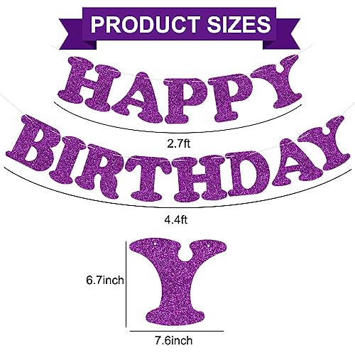 Purple Happy Birthday Banner - NO DIY -Purple Glitter Birthday Party Banner - Pre-Strung -Purple Birthday Garland Ready to Use Purple Birthday Party Decorations & Decor