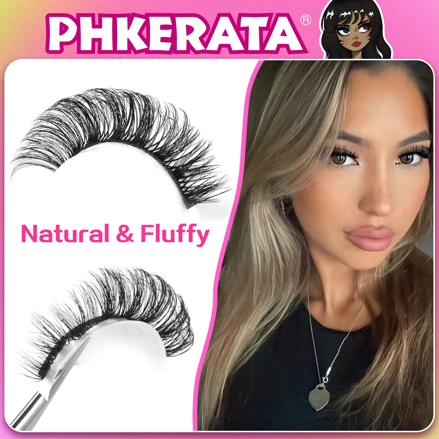 DIY Lash Extension Kit, Natural Lash Clusters 8-16MM Eyelash Extension Kit with Strong Hold Lash Bond and Seal & Eyelashes Applicator Tool, Individual D Curl Cat Eye Lashes Cluster by PHKERATA