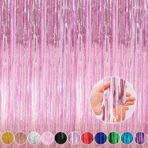 crosize 4 pack 3.3 x 8.2 ft foil fringe curtains party decorations, pink tinsel curtain backdrop for parties, door streamers, glitter streamer fringe backdrop for birthday decoration (pink)