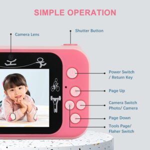 Namolit 1080P Mini Kids Digital Camera Digital Video Camera for Kids Dual Lens 2.4 Inch IPS Screen Built-in Battery Cute Photo Frames Interesting Games with Neck Strap Birthday