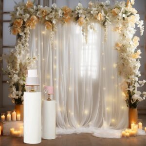 10x10ft White Tulle Backdrop Curtain with Lights String for Parites, Sheer Backdrop Curtains for Wedding Baby Shower Birthday Party Photo Shoot Decorations