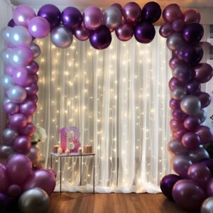 10x10ft White Tulle Backdrop Curtain with Lights String for Parites, Sheer Backdrop Curtains for Wedding Baby Shower Birthday Party Photo Shoot Decorations