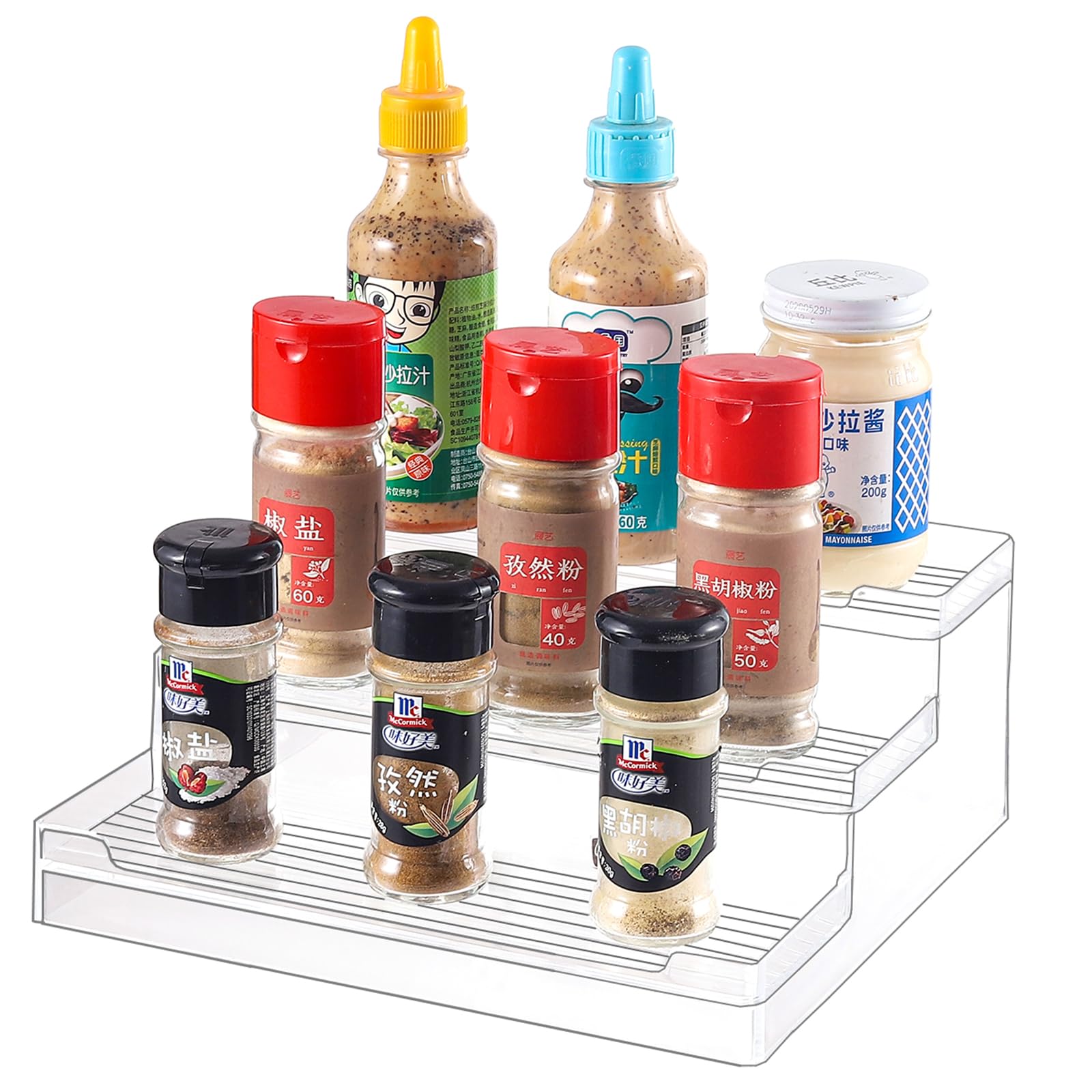 Spice Rack Organizer for Cabinet,3 Tiered Shelf organizer and Acrylic Spice Storage,Clear Pantry shelves and Jar Organizers For Seasoning Great for Kitchen Cabinet and Cupboard,Pantry,Pack of 1