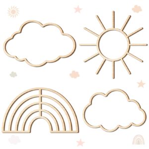 kathfly 4 pieces boho nursery decor baby nursery wall decor wooden cloud sun rainbow heart wall decor for nursery children baby kids boys girls bedroom (cloud, rainbow, sun)