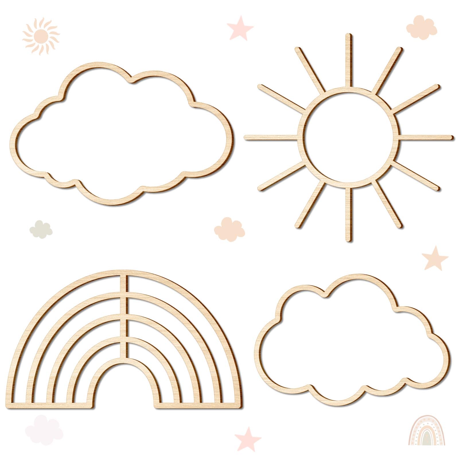 Kathfly 4 Pieces Boho Nursery Decor Baby Nursery Wall Decor Wooden Cloud Sun Rainbow Heart Wall Decor for Nursery Children Baby Kids Boys Girls Bedroom (Cloud, Rainbow, Sun)