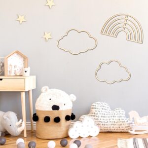 Kathfly 4 Pieces Boho Nursery Decor Baby Nursery Wall Decor Wooden Cloud Sun Rainbow Heart Wall Decor for Nursery Children Baby Kids Boys Girls Bedroom (Cloud, Rainbow, Sun)