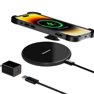 Eazpower Wireless Phone Charger Pad for Popsocket/OtterBox/Thick Cases Up to 10mm, 15W Max Wireless Charging Pad Compatible with iPhone 15/14/13/12/11 and Samsung Galaxy S23/S22 (Adapter Included)