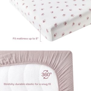 JOHNPEY Muslin Crib Sheets Neutral - Mini Crib Sheets for Baby Boys and Baby Girls - Toddler Bed Sheets, 28"x 52", 2 Pack (Floral & Sand)