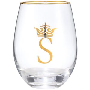 cofoza personalized initial gifts letter s 15 ounce wine glass tumbler wedding bridesmaid birthday graduation gift for men women monogrammed gift cup (s)